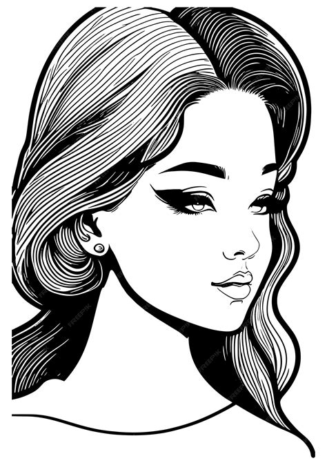 Premium Vector Beautiful Girl Portrait Line Drawing Digital Sketch