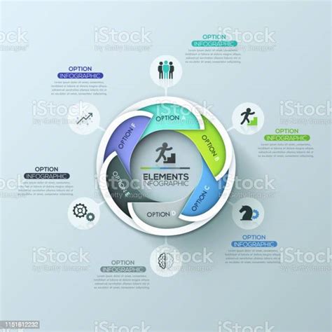 Tata Letak Desain Infografis Melingkar Modern Dengan 6 Elemen Tumpang