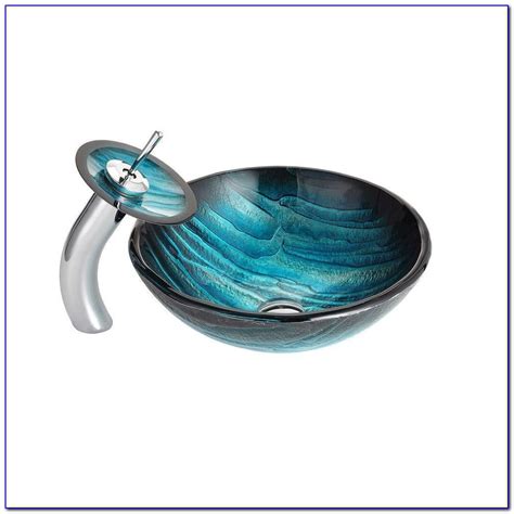 Clear Glass Vessel Sink Waterfall Faucet Faucet Home Design Ideas
