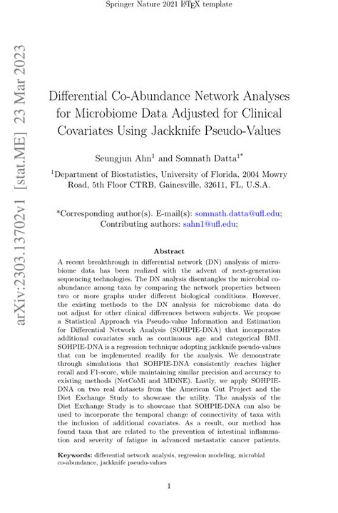Pdf Differential Co Abundance Network Analyses For Microbiome Data Adjusted For Clinical