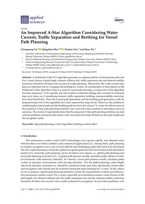 Pdf An Improved A Star Algorithm Considering Water Current Traffic Separation And Berthing