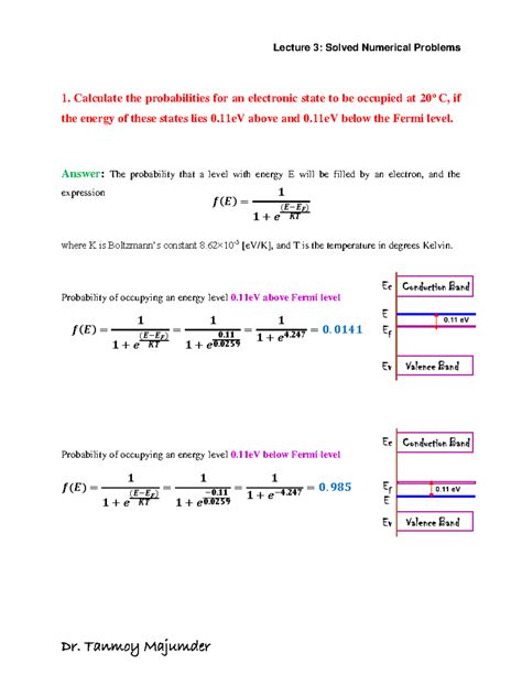 Solved Numerical Problems On Fermi Dirac Distribution Lecture