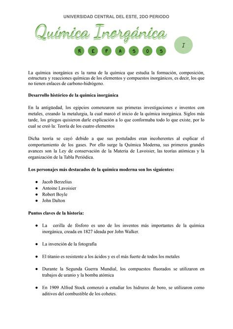 Solution Repaso Primer Parcial De Química Inorgánica Studypool