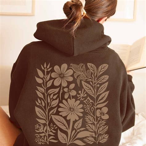 Brown Hoodie Pressed Flowers Hoodie Forest Green Hoodie Dark Green