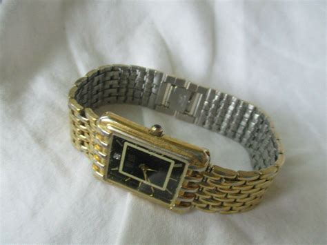 Bill Blass Watch Gold Toned Stainless Steel Rectangular Black Etsy