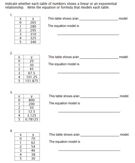 solved indicate whether each table of numbers shows a linear