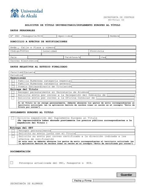 Fillable Online Www1 Uah Solicitud De T Tulo O Suplemento Europeo Al T