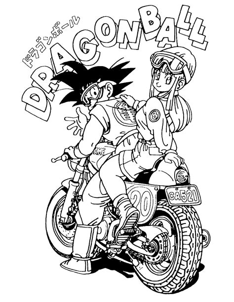 Sangoku And Bulma On Motorbike Dragon Ball Coloring Pages