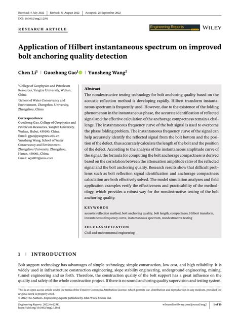 Pdf Application Of Hilbert Instantaneous Spectrum On Improved Bolt Anchoring Quality Detection