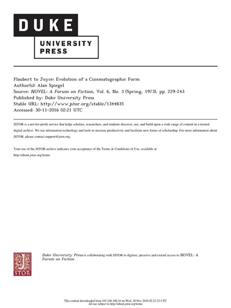 Flaubert To Joyce Evolution Of A Cinematographic Form Pdf Madame Bovary Visual Perception