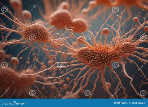 Closeup View Of Human Brain Cells Neuron With Branching Dendrites And