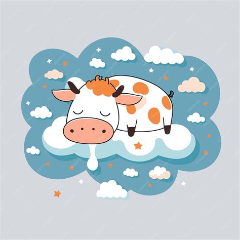 Premium Vector Cute Cow Sleeping On A Cloud