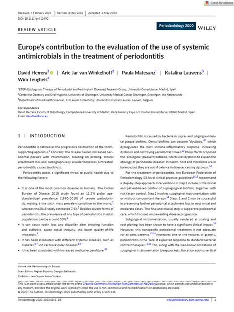 Periodontology 2000 2023 Herrera Europe S Contribution To The