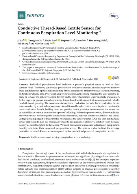 PDF Conductive Thread Based Textile Sensor For Continuous Perspiration Level Monitoring