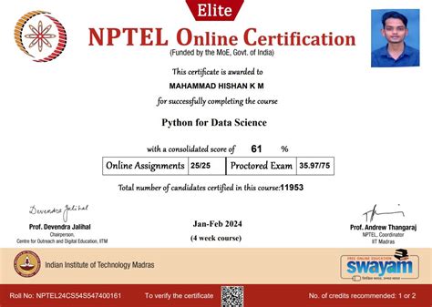 Mahammad Hishan K M On Linkedin Python Datascience Nptel