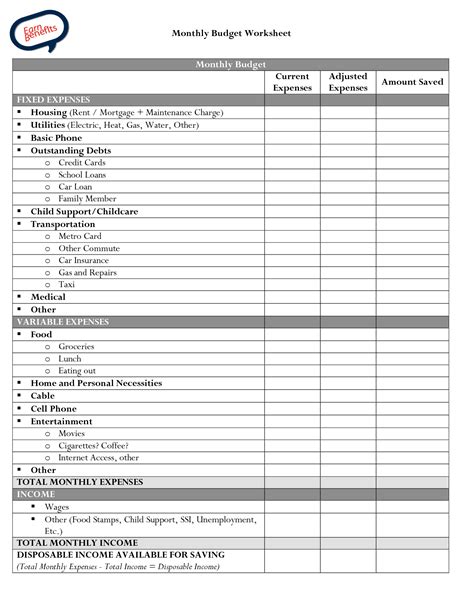 Household Budget Worksheet Monthly Budget Worksheet Monthly Budget