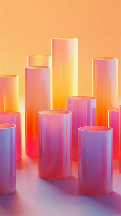 A Series Of Cylindrical Vessels In Gradient Shades Of A Single Color