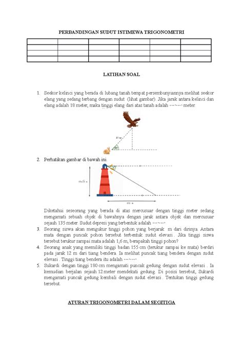 Aturan Trigonometri Dalam Segitiga Perbandingan Sudut Istimewa