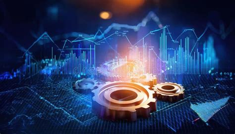 Symbolic Image Of Glowing Gears Interlocked With Charts And Graphs