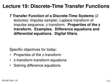 Ppt Lecture 19 Discrete Time Transfer Functions Powerpoint