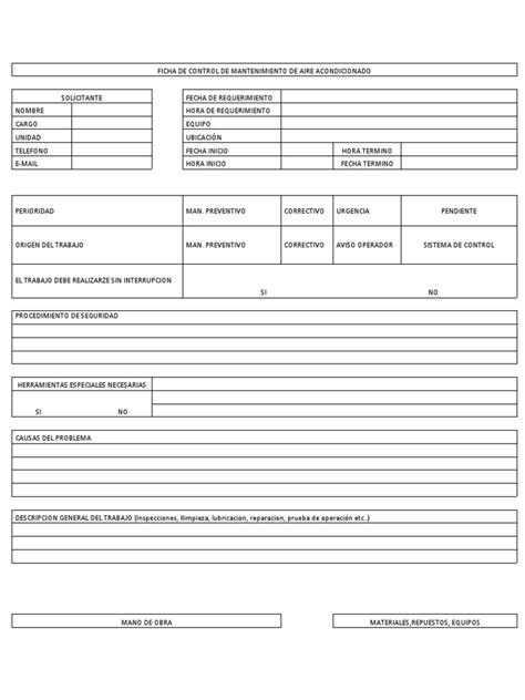 Ficha De Control De Mantenimiento De Aire Acondicionado Pdf