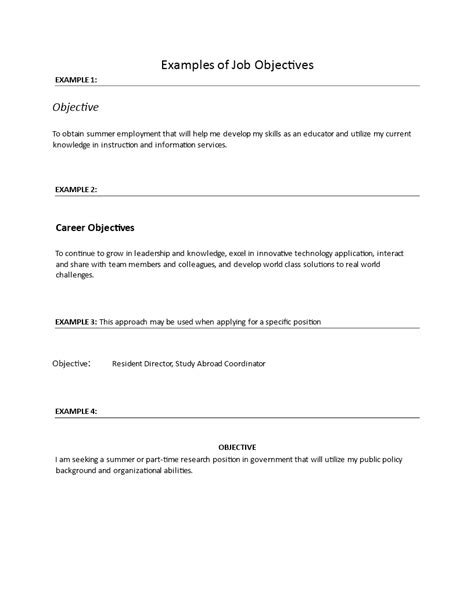 IT Resume Objective Sample Effective Summer Example Objectives