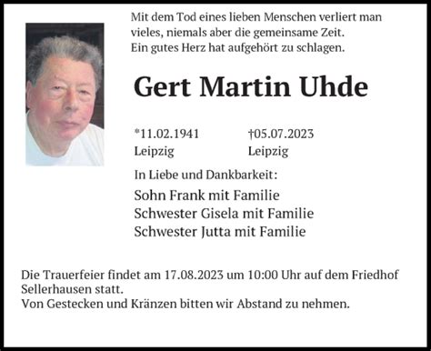 Traueranzeigen Von Gert Martin Uhde Trauer Anzeigen De