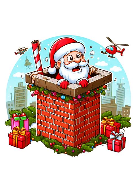 Papai Noel Descendo Na Chaminé Ilustração Png