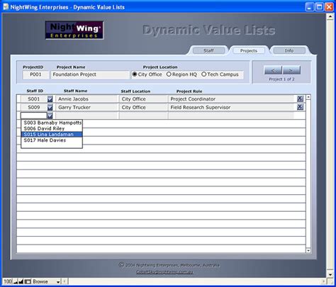 NightWing Enterprises Dynamic Value Lists Demo For FileMaker Pro