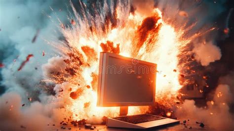 Desktop Computer Exploding With Fire And Smoke Stock Video Video Of