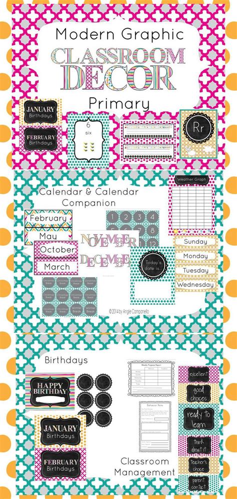 Classroom Decor Pink Teal Yellow And Gray Editable Primary