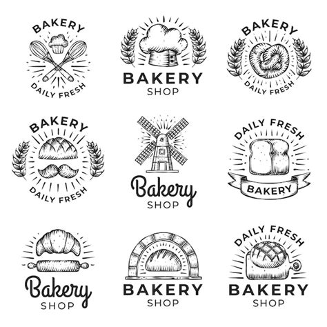 Colección De Logotipos De Panadería Dibujados A Mano Vector Premium