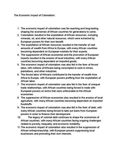 The Economic Impact Of Colonialism Colonialism Resulted In The Exploitation Of African