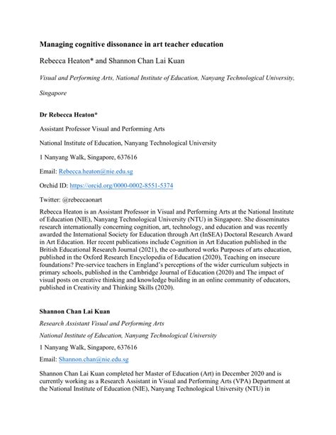 Pdf Managing Cognitive Dissonance In Art Teacher Education