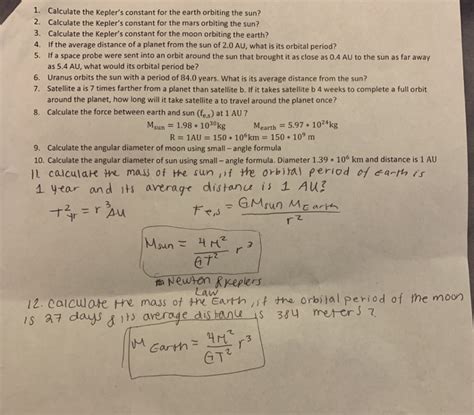 Solved Calculate The Kepler S Constant For The Earth Chegg Com