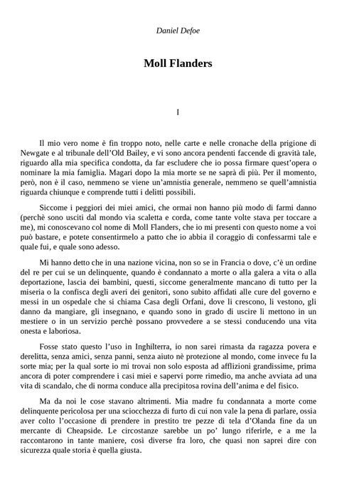 Moll Flanders Daniel Defoe Italiano Appunti Di Letteratura