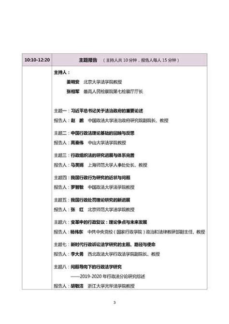中国法学会行政法学研究会2020年年会会议议程
