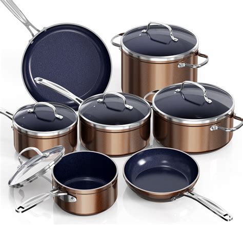 Nuwave 12pcs Healthy Duralon Blue Ceramic Non Stick Cookware Set Lightweight Works On All