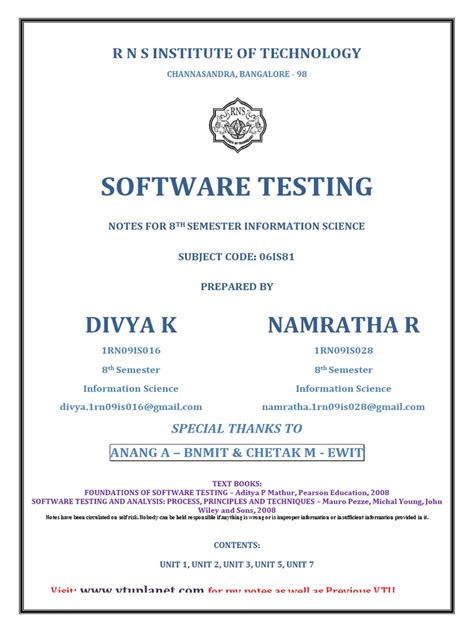 St Notes By Divya Rnsit Pdf Software Testing Programming