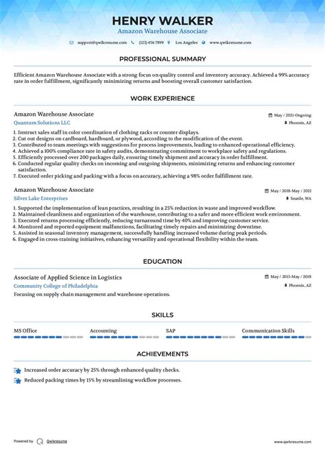 10 Amazon Warehouse Associate Resume Samples And Templates For 2026