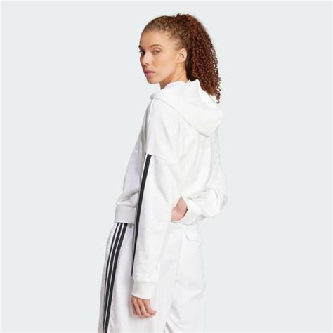 Adidas Essentials 3 Streifen French Terry Quarter Zip Hoodie Weiß