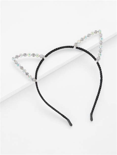 Cat Ear Design Headband With Rhinestone