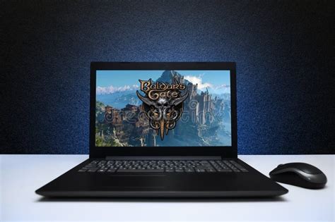 Baldurs Gate 3 Game On The Screen Laptop Computer On Black Textured
