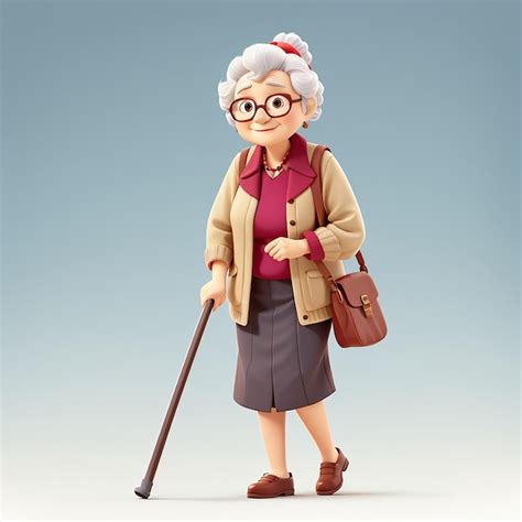 Premium Photo Cute Grandma Walking With Cane Stick Cartoon Vector