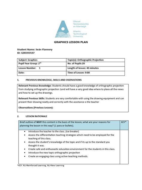Lesson 1 Orthographic Projection Sample Pdf Learning Teachers