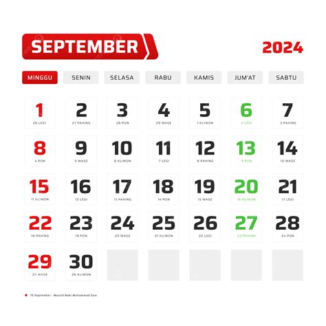 인도네시아 국경일을 포함한 템플릿 달력 2024 벡터 달력 2024 캘린더 템플릿 인도네시아 캘린더 PNG 일러스트 및