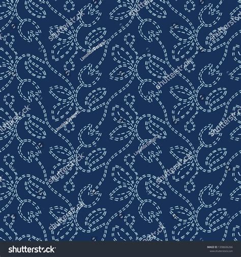 Floral Motif Sashiko Style Japanese Needlework Stock Vector Royalty