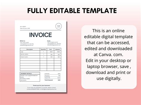 Plantilla De Factura Editable En Canva Factura Comercial Etsy España