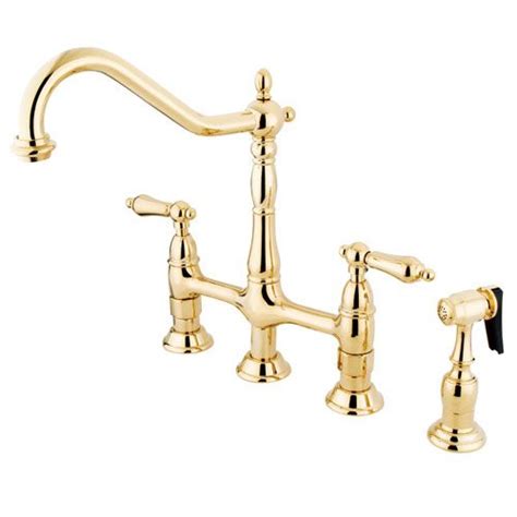 Kingston Polished Brass 8 Centerset Kitchen Faucet With Side Sprayer