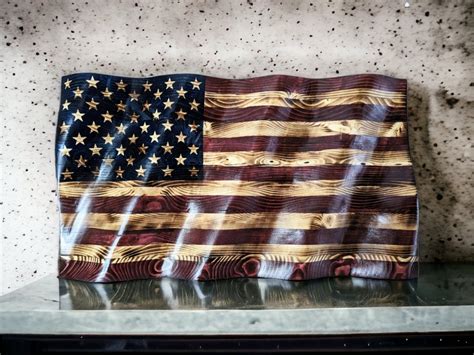 Wavy Wooden Us Flag Etsy